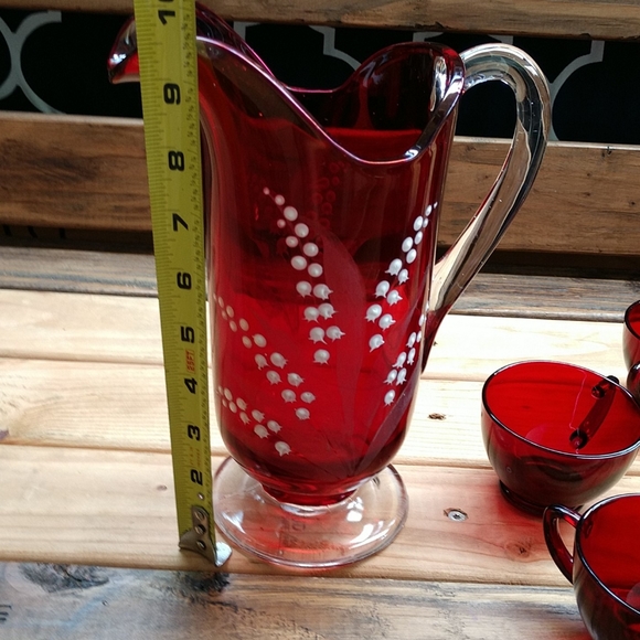 Kitchen | Vintage Ruby Red Pitcher Set | Poshmark